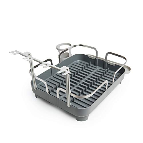 Umbra Holster Dish Rack– Molded Plastic Dish Drying Rack with Drainage Spout, Charcoal