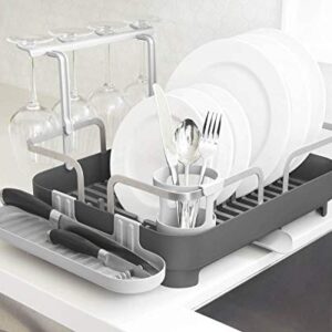 Umbra Holster Dish Rack– Molded Plastic Dish Drying Rack with Drainage Spout, Charcoal