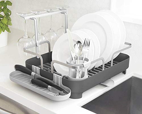 Umbra Holster Dish Rack– Molded Plastic Dish Drying Rack with Drainage Spout, Charcoal