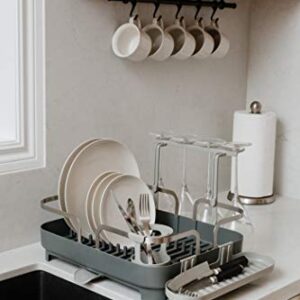 Umbra Holster Dish Rack– Molded Plastic Dish Drying Rack with Drainage Spout, Charcoal