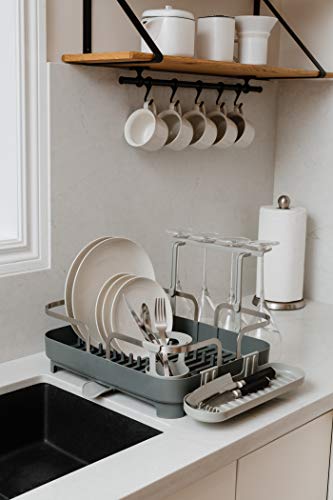 Umbra Holster Dish Rack– Molded Plastic Dish Drying Rack with Drainage Spout, Charcoal