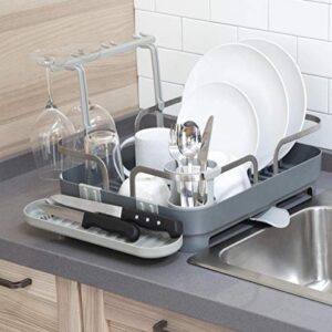 Umbra Holster Dish Rack– Molded Plastic Dish Drying Rack with Drainage Spout, Charcoal