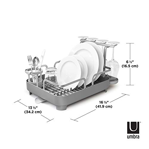 Umbra Holster Dish Rack– Molded Plastic Dish Drying Rack with Drainage Spout, Charcoal