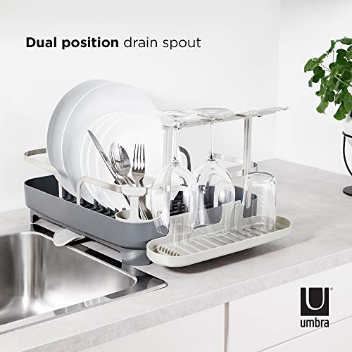 Umbra Holster Dish Rack– Molded Plastic Dish Drying Rack with Drainage Spout, Charcoal