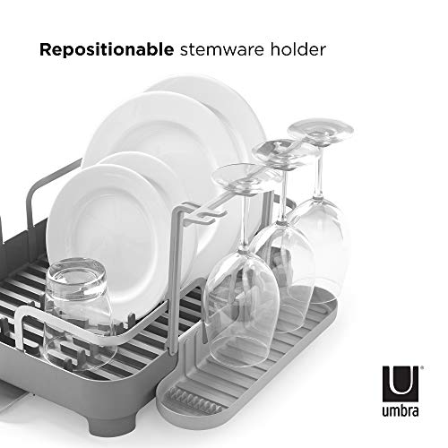 Umbra Holster Dish Rack– Molded Plastic Dish Drying Rack with Drainage Spout, Charcoal