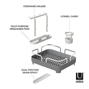 Umbra Holster Dish Rack– Molded Plastic Dish Drying Rack with Drainage Spout, Charcoal