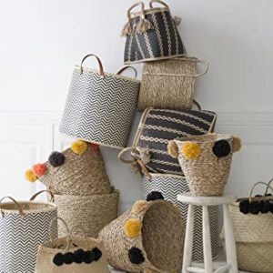 Creative Co-Op Set of 2 Beige & Black Wicker Handles & Tassels Basket Set, Black