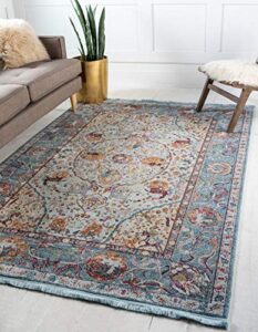 unique loom baracoa collection area rug - rumba (8' 4" x 10' rectangle, light blue/ cream)