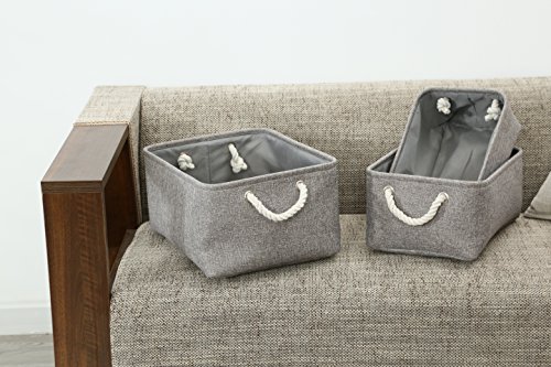 Collapsible Storage Basket Bins, Decorative Foldable Rectangular Linen Fabric Storage Box Cubes Containers with Handles- Medium Organizer For Nursery Toys,Kids Room,Towels,Clothes, Grey14Lx10.2Wx5.9H