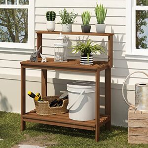 Furinno FG17478 Tioman Outdoor Patio Furniture Hardwood Potting Bench, Natural