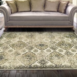 SUPERIOR Indoor Area Rug with Jute Backing, Traditional Design Carpet from Egypt for Bedroom, Living Room, Office, Dorm, Kitchen, Entryway, Mayfair Collection 4x6 Ivory