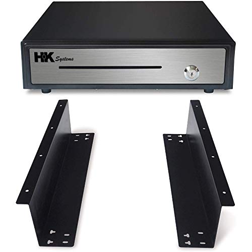 HK SYSTEMS 16" Heavy Duty Black "Push" Open Cash Drawer, 5B5C with Under Counter Mounting Metal bracket