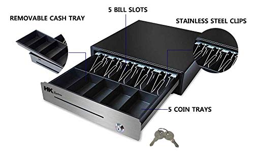 HK SYSTEMS 16" Heavy Duty Black "Push" Open Cash Drawer, 5B5C with Under Counter Mounting Metal bracket