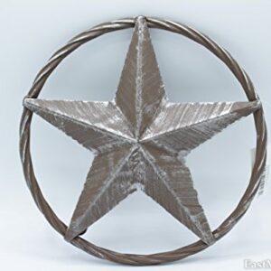 8" Rustic Brown Silver Metal Barn Star Rope Ring Texas Tin Wall Decor