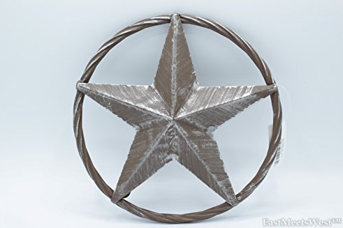 8" Rustic Brown Silver Metal Barn Star Rope Ring Texas Tin Wall Decor