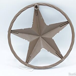 8" Rustic Brown Silver Metal Barn Star Rope Ring Texas Tin Wall Decor