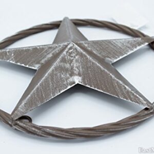 8" Rustic Brown Silver Metal Barn Star Rope Ring Texas Tin Wall Decor