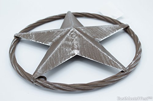 8" Rustic Brown Silver Metal Barn Star Rope Ring Texas Tin Wall Decor