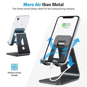 OMOTON C3 Cell Phone Stand for Desk, Larger and Exceptionally Stable, Adjustable Phone Cradle Holder with Bigger Body & Longer Arm, Compatible with iPhone, Tablets (7-10") and More,Black