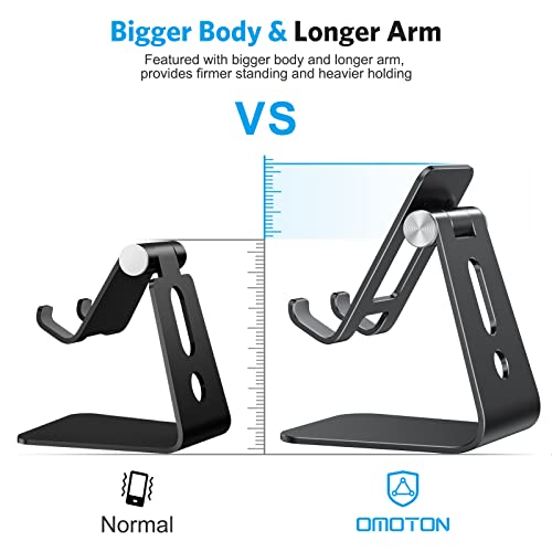 OMOTON C3 Cell Phone Stand for Desk, Larger and Exceptionally Stable, Adjustable Phone Cradle Holder with Bigger Body & Longer Arm, Compatible with iPhone, Tablets (7-10") and More,Black