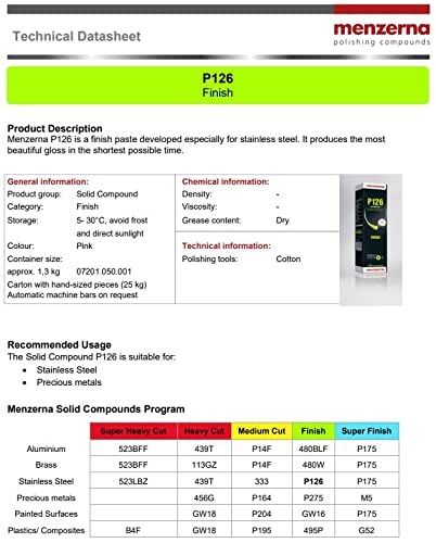 Menzerna P126 Finishing Paste Suitable for Stainless Steel & Precious Metals 1.3kg