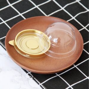 Single Clear Plastic Mooncake Box with Transparent Lids and Sealing Lables, 50 Sets (Round Gold)