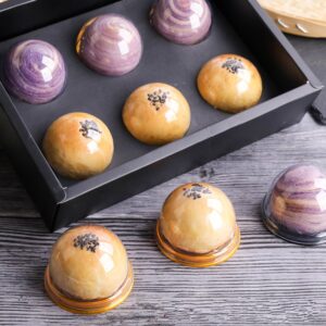 Single Clear Plastic Mooncake Box with Transparent Lids and Sealing Lables, 50 Sets (Round Gold)