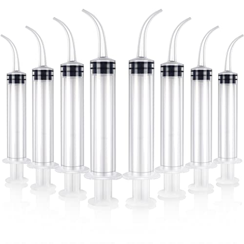 DEPEPE Dental Syringe 8pcs 12cc Disposable Curved Syringe Irrigation Syringe with Curved Tip for Oral Dental Care, Tonsil Stones Removing, Lab, Feeding Small Pet, Glue (No Measurement,8)