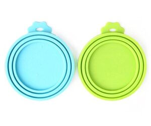 comtim pet food can cover silicone can lids for dog and cat food(universal size,one fit 3 standard size food cans),blue and green