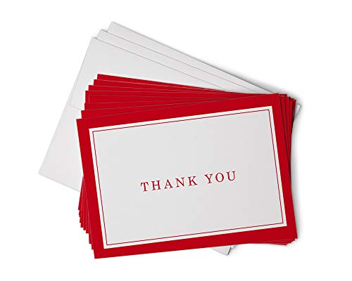 Red Formal Thank You Cards with Border - 48 Classic Note Cards with Envelopes - Perfect for Business Professionals & Special Events