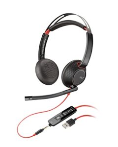 poly - blackwire 5220 usb-a headset (plantronics) - wired, dual ear (stereo) computer headset with boom mic - usb-a, 3.5 mm to connect to your pc, mac, tablet and/or cell phone