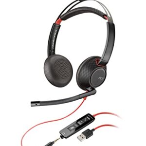 Poly - Blackwire 5220 USB-A Headset (Plantronics) - Wired, Dual Ear (Stereo) Computer Headset with Boom Mic - USB-A, 3.5 mm to connect to your PC, Mac, Tablet and/or Cell Phone