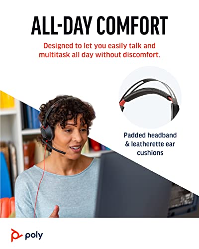 Poly - Blackwire 5220 USB-A Headset (Plantronics) - Wired, Dual Ear (Stereo) Computer Headset with Boom Mic - USB-A, 3.5 mm to connect to your PC, Mac, Tablet and/or Cell Phone