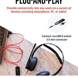 Poly - Blackwire 5220 USB-A Headset (Plantronics) - Wired, Dual Ear (Stereo) Computer Headset with Boom Mic - USB-A, 3.5 mm to connect to your PC, Mac, Tablet and/or Cell Phone