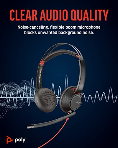 Poly - Blackwire 5220 USB-A Headset (Plantronics) - Wired, Dual Ear (Stereo) Computer Headset with Boom Mic - USB-A, 3.5 mm to connect to your PC, Mac, Tablet and/or Cell Phone