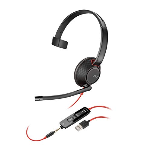 Plantronics - Blackwire 5210 - Wired, Single Ear (Monaural) Headset with Boom Mic - Computer Headset - USB-A, 3.5 mm to connect to your PC, Mac, Tablet and/or Cell Phone