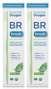 essential oxygen br certified organic toothpaste, for whiter teeth, fresher breath, happier gums, tooth sensitivity, peppermint, 4 ounce (pack of 2)