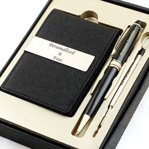 free engraving - personalized groomsmen gift, roller ballpen, ballpoint pen, ball pen, refillable pen, refill pen, leather money clips, card holder, three lines each 20 characters (black)