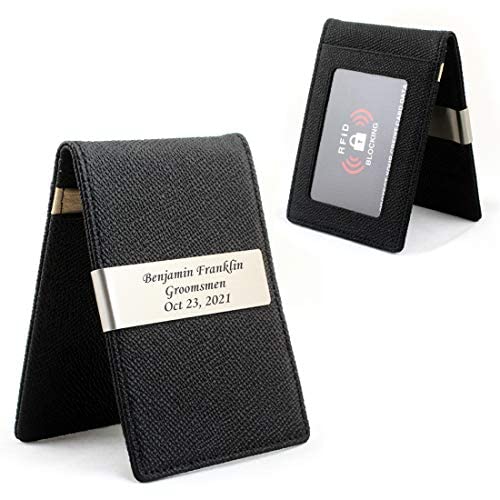 Free Engraving - Personalized Groomsmen Gift, Roller Ballpen, Ballpoint pen, Ball pen, Refillable Pen, Refill pen, Leather Money Clips, Card Holder, Three Lines Each 20 Characters (Black)