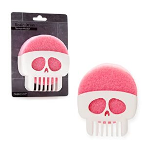 peleg design brain drain white skull sponge holder for kitchen, bath, or sink, drains and dries all types of sponges, 1 sponge included