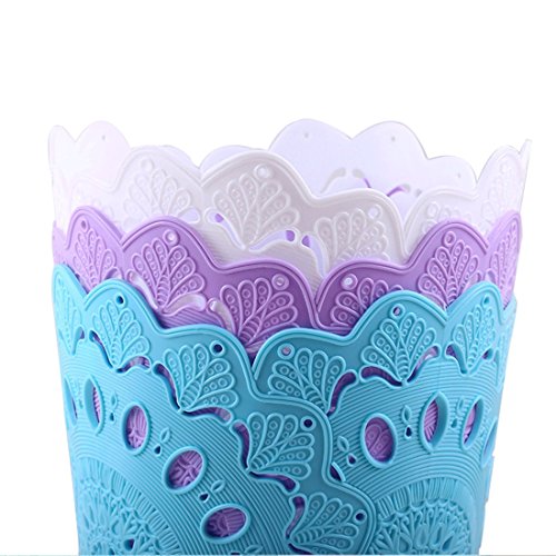 Wastebasket, PP Hollow Pattern Solid Color Paper Basket Trash Can Dustbin Without Lid