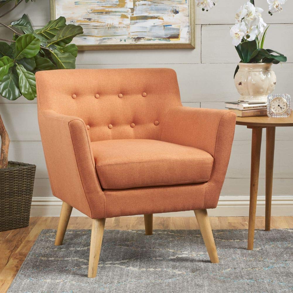 Christopher Knight Home Meena Mid-Century Modern Fabric Club Chair, Orange / Natural