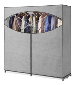 whitmor portable wardrobe clothes storage organizer closet with hanging rack - extra wide -grey color - no-tool assembly - strong & durable - 60inw x 19.5ind x 64in l - not for outside use