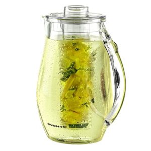 ovente water fruit & tea flavor infuser pitcher 2.5 liter portable bpa-free carafe drip free spout removable lid diffuser filter set clear plastic for hot or cold juice beverage dispenser pia0852c