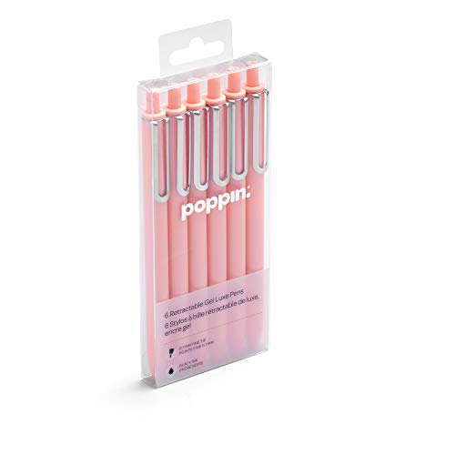 Poppin Retractable Gel Luxe Pens, Blush, Package Of 6, Black Ink