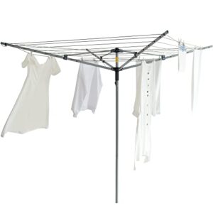 Bizvalue Collapsible 4-arm Rotary Outdoor Umbrella Drying Rack Clothes Dryer Clothesline with 131ft Drying Space