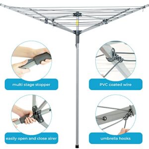 Bizvalue Collapsible 4-arm Rotary Outdoor Umbrella Drying Rack Clothes Dryer Clothesline with 131ft Drying Space