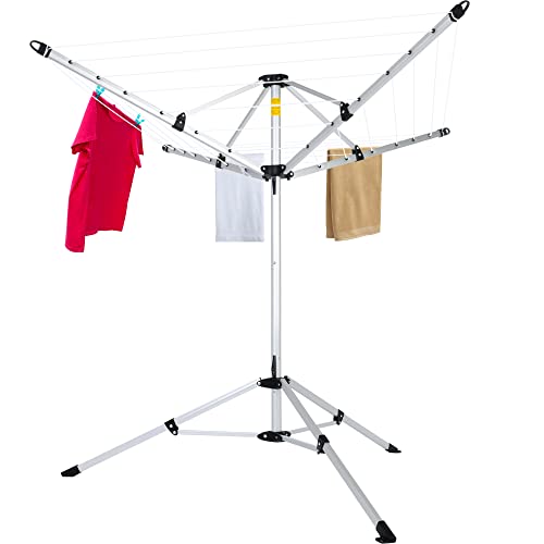 Drying Natural Clothes Airer Outdoor Portable 4-arm Aluminum Drying Rack w/Ground Stake, Carry Bag, 28-Lines with 65 ft. Umbrella Clothesline