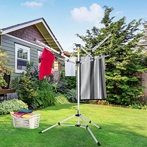 Drying Natural Clothes Airer Outdoor Portable 4-arm Aluminum Drying Rack w/Ground Stake, Carry Bag, 28-Lines with 65 ft. Umbrella Clothesline