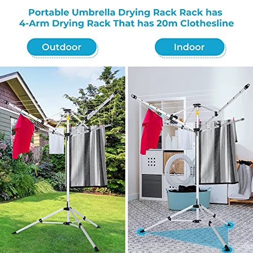 Drying Natural Clothes Airer Outdoor Portable 4-arm Aluminum Drying Rack w/Ground Stake, Carry Bag, 28-Lines with 65 ft. Umbrella Clothesline